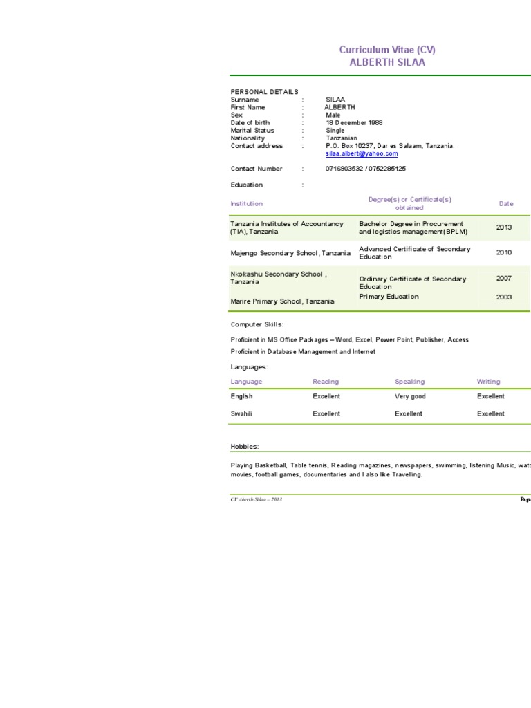 Best Resume (CV) | PDF | Tanzania | Procurement