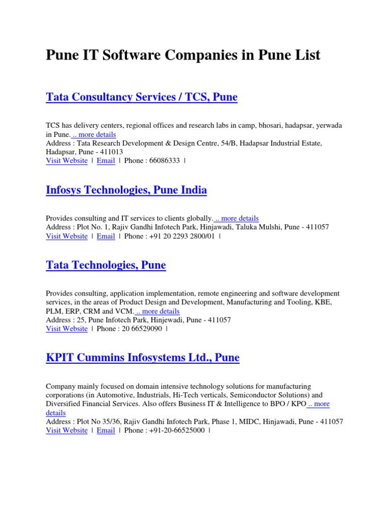 Pune IT Software Companies in Pune List: Tata Consultancy Services ...