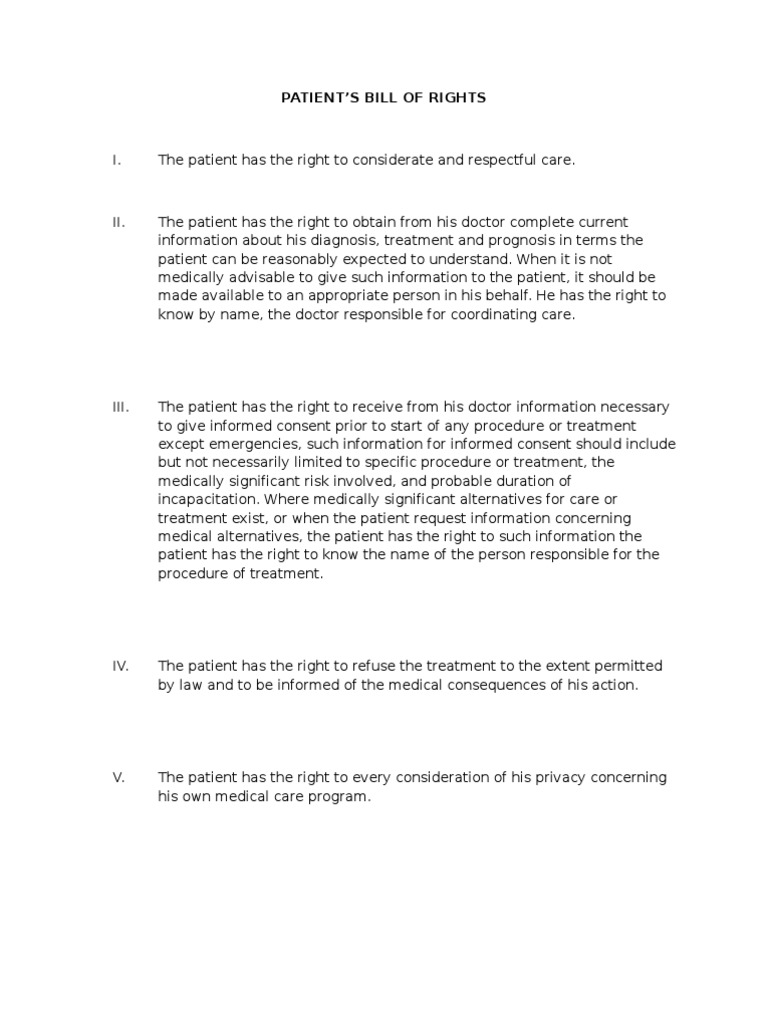 PATIENT's Bill of Rights | PDF | Patient | Informed Consent