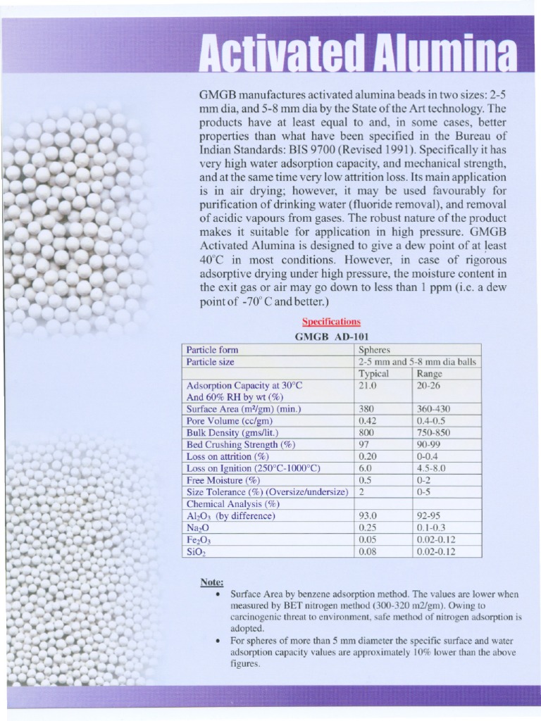 Activated Alumina Ball - AD-101 | PDF | Adsorption | Materials
