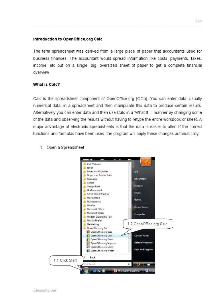 Introduction To OpenOffice Calc | PDF | Spreadsheet | Software