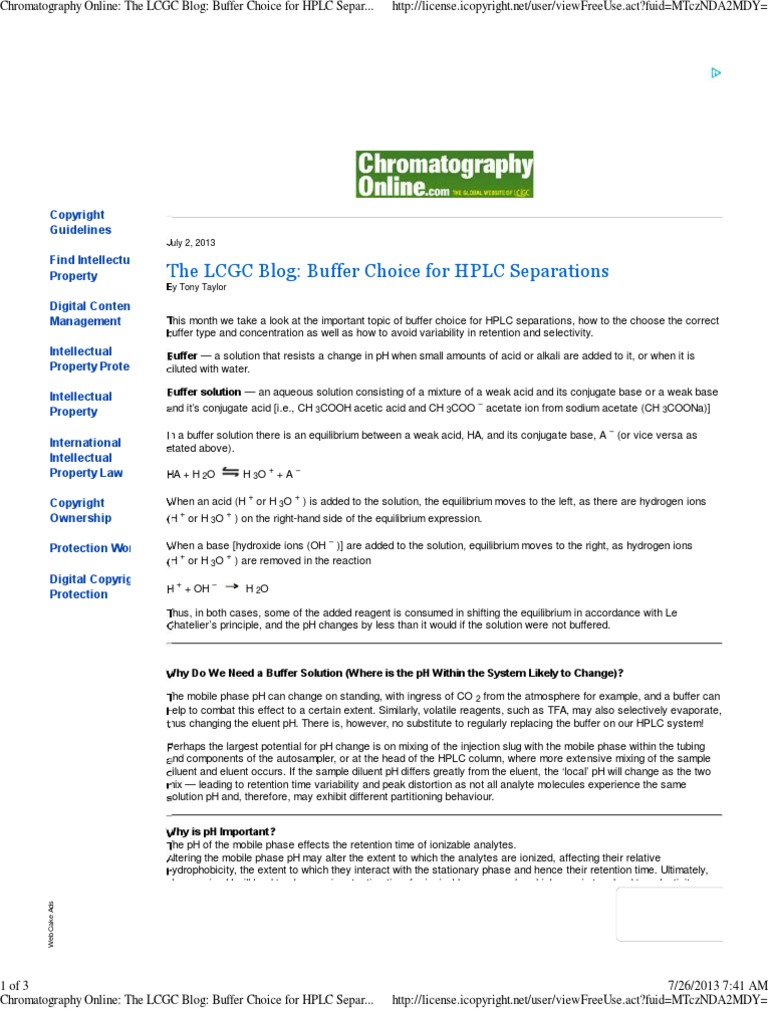 Buffer Selection | PDF | Buffer Solution | High Performance Liquid Chromatography