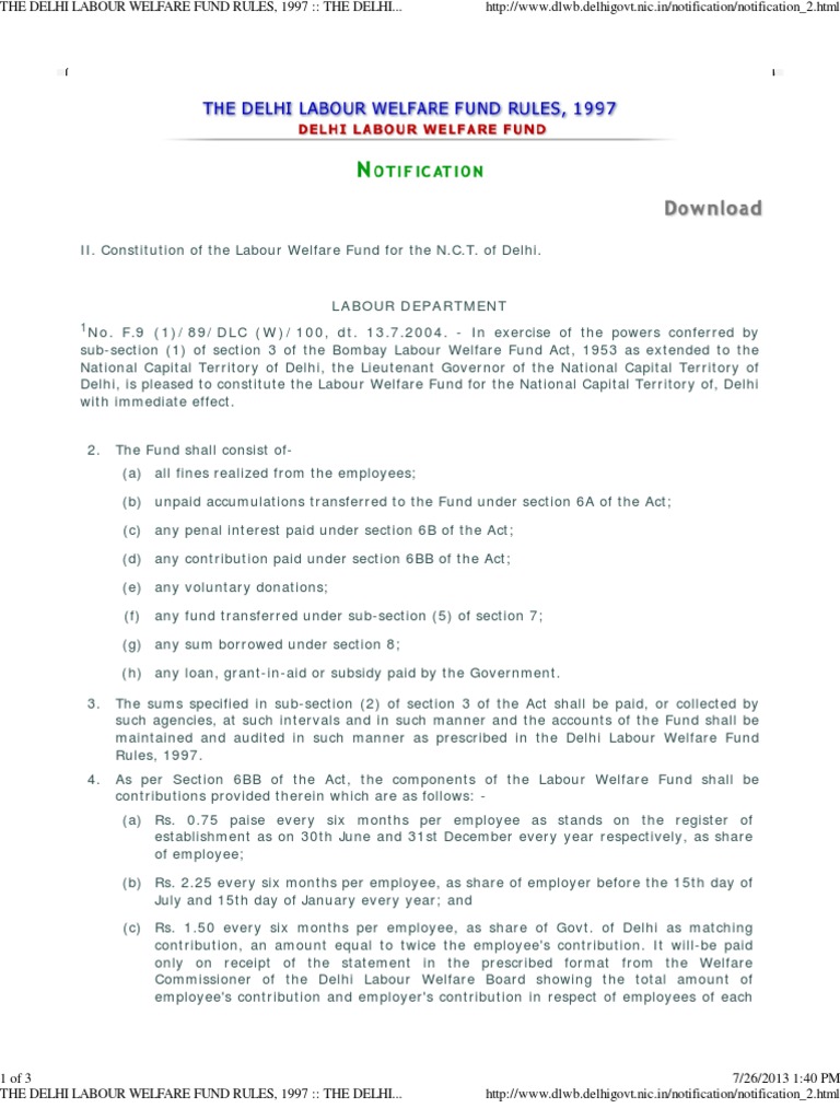 The Delhi Labour Welfare Fund Rules, 1997 - The Delhi Labour Welfare ...
