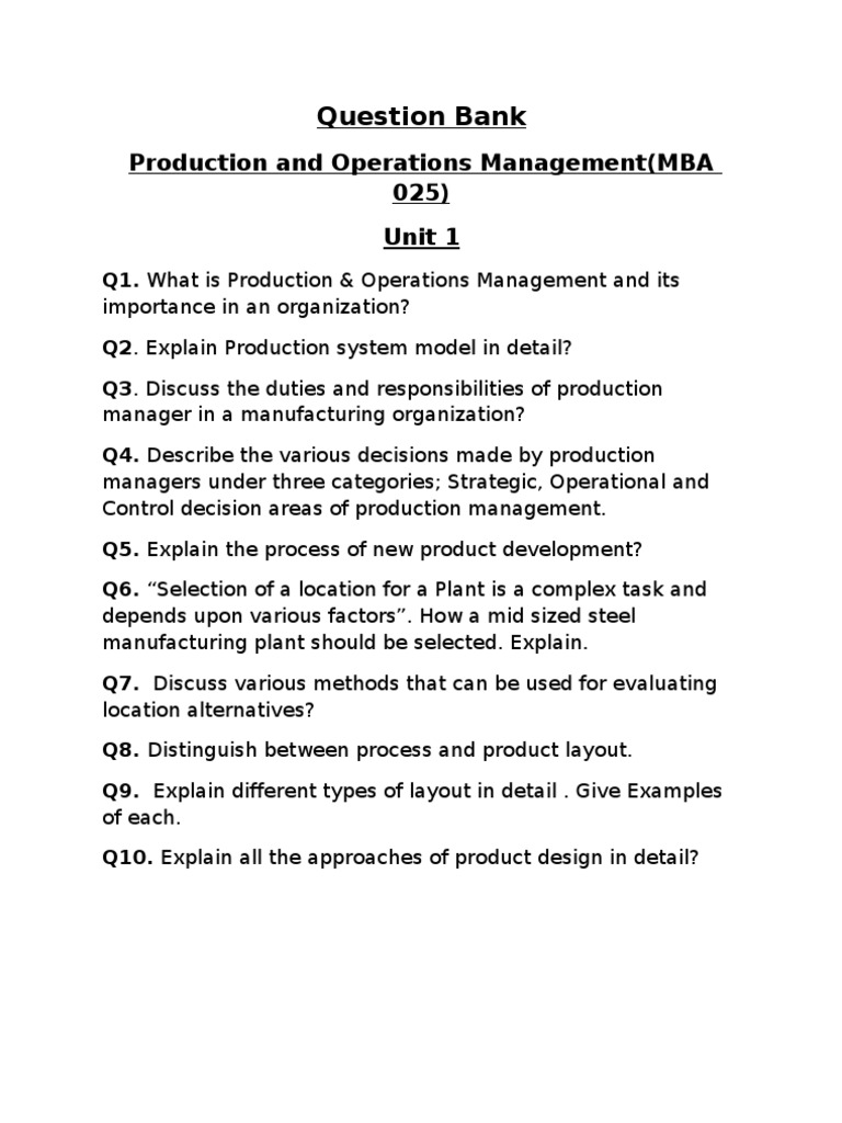 Question Bank Pom Unit 1 | PDF