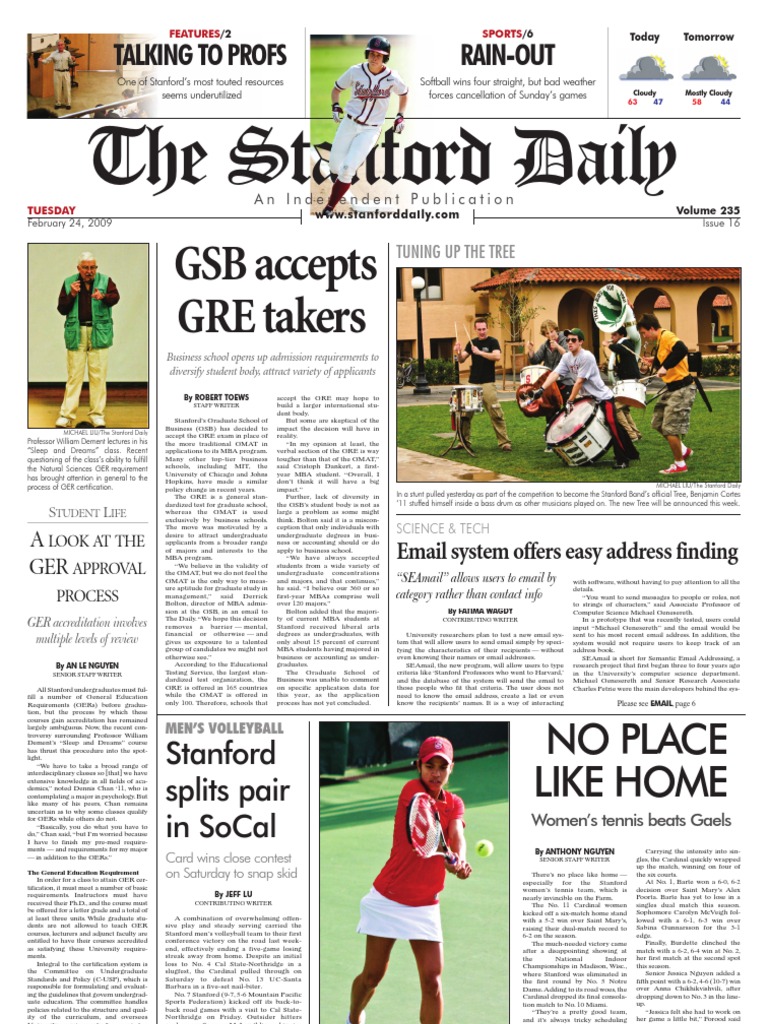 02/24/09 - The Stanford Daily (PDF) | PDF | Graduate Record ...