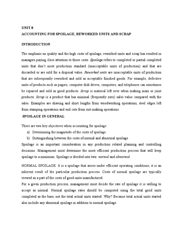 UNIT 8 Spoilage | PDF | Scrap | Inventory