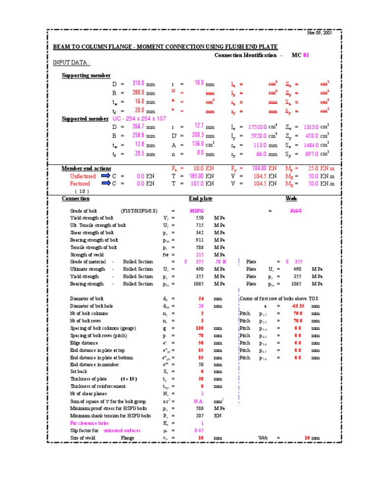 Moment Connection - Flush End Plate-19.01.06 | PDF | Bending | Screw