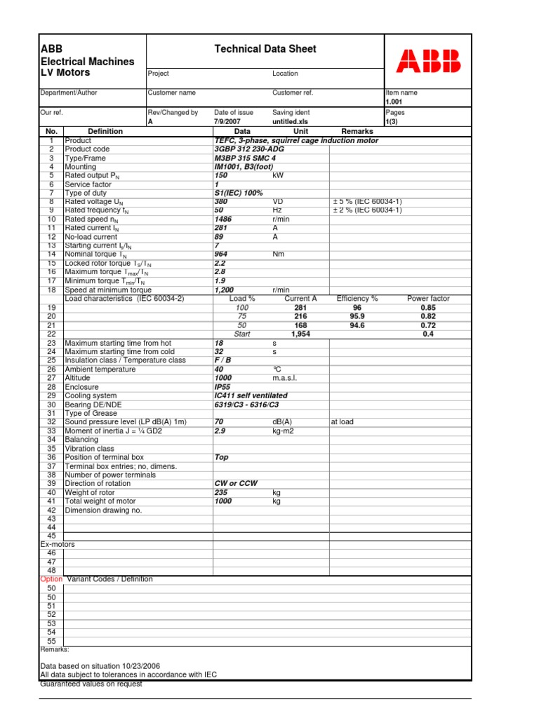 ABB Datasheet LV Motor | PDF | Electric Motor | Manufactured Goods