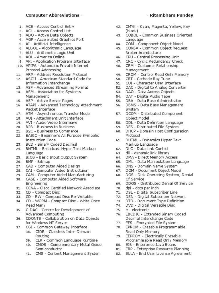 Computer Abbreviations - Ritambhara Pandey | PDF | Communications Protocols | Computer Network