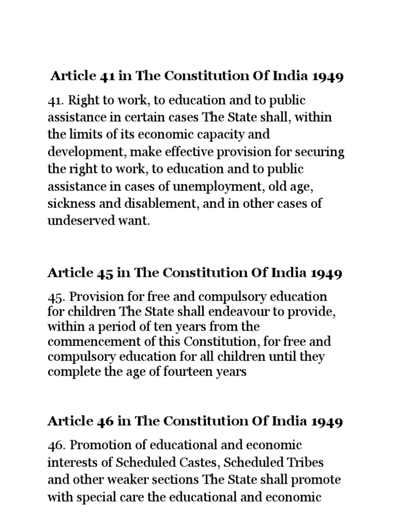 Article 41 in The Constitution of India 1949 | PDF | Citizenship ...