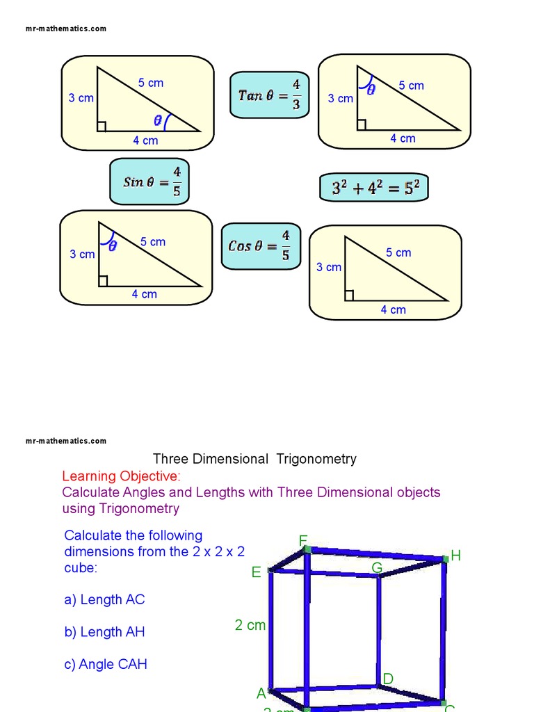 3D Trig Worksheet | PDF | Euclid | Geometry