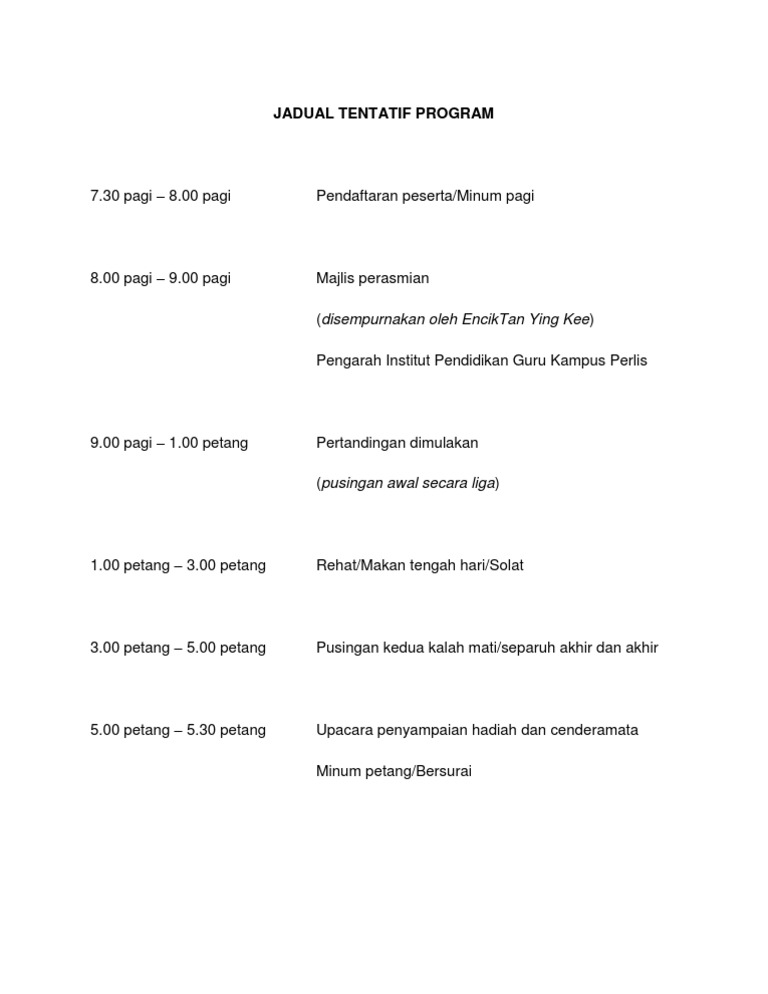 Jadual Tentatif Program | PDF