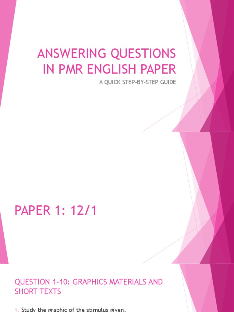 Answering Questions in PMR English Paper | PDF | Essays | Semiotics