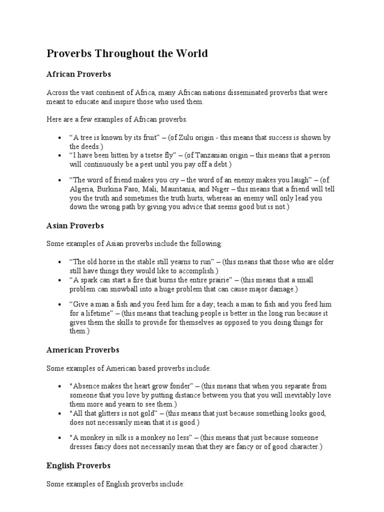 Global Proverbs and Their Meanings | PDF | Proverb