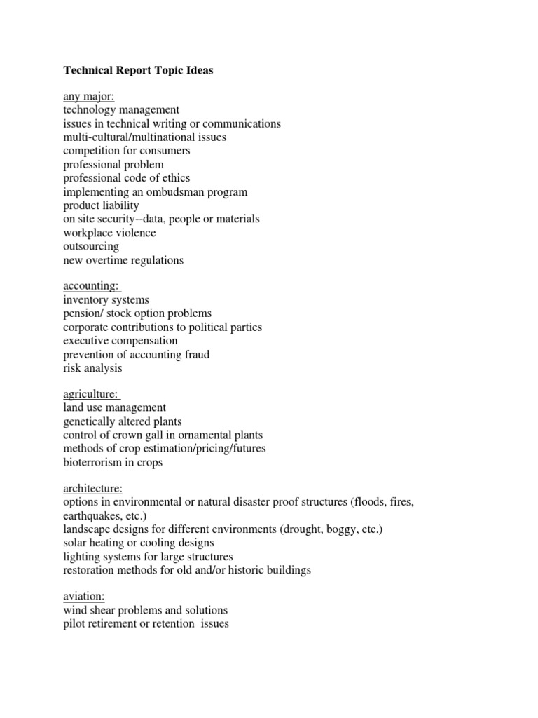 Technical Report Topics Guide | PDF | Engineering | Speech Recognition