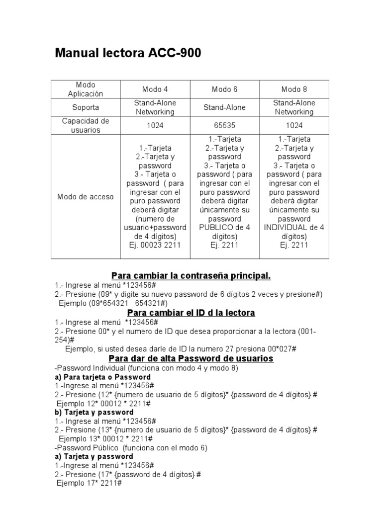 Manual Lectora ACC-900 | PDF | Contraseña | Áreas de informática
