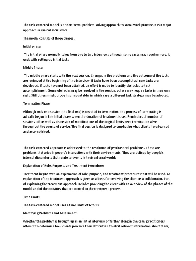 The task-centered model approach to clinical social work | PDF | Goal ...