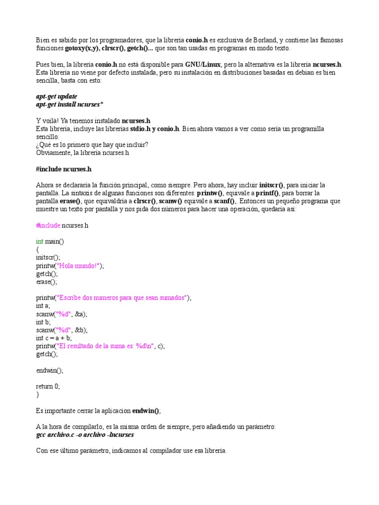 Librería Conio.h en Linux: Ncurses.h | PDF | Distribución de Linux | Familias de sistemas operativos