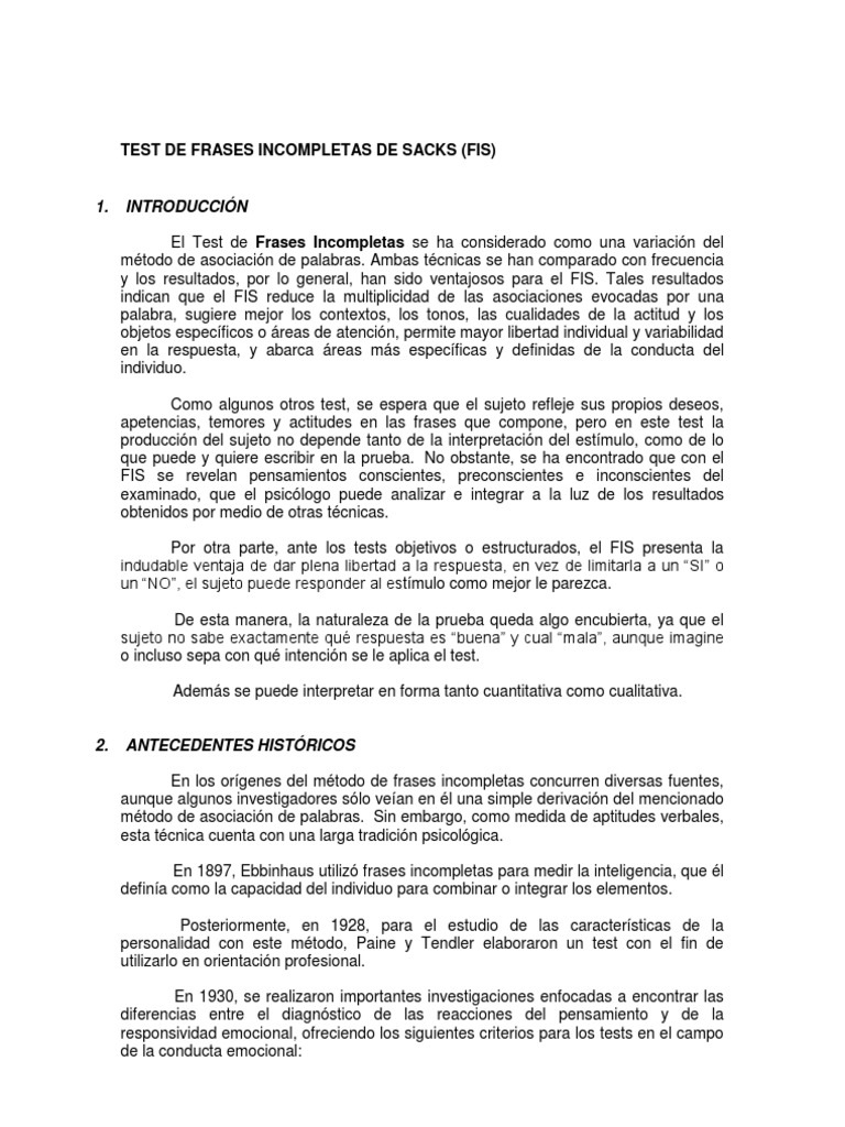Test de Frases Incompletas de Sacks | PDF | Actitud (psicología ...
