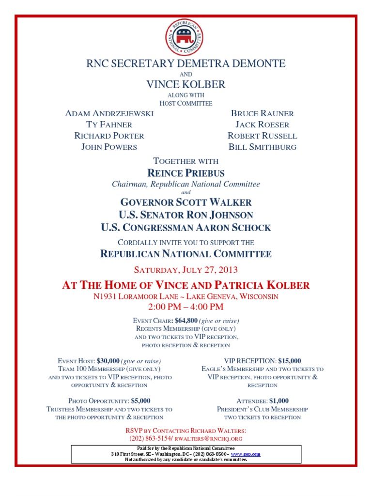 RNC Funder Invite | PDF | Republican National Committee | Political ...