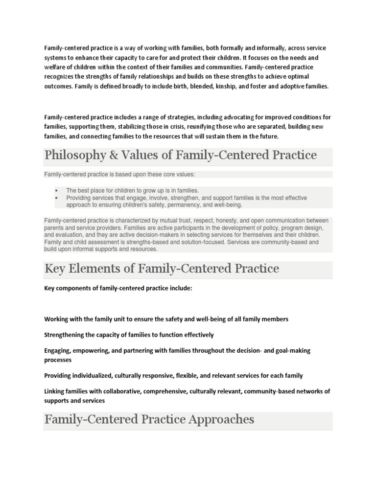 Philosophy & Values of Family-Centered Practice | PDF | Family | Social Institutions