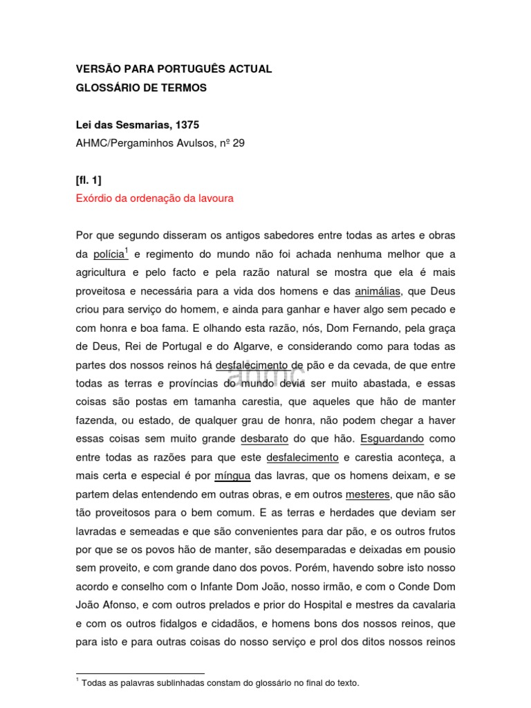 Lei das Sesmarias de 1375 | PDF