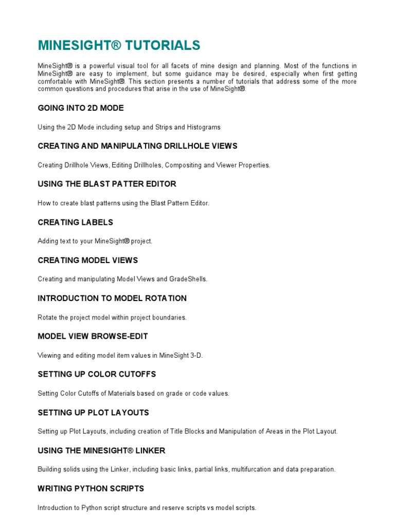 Manual MineSight | PDF | Tab (Gui) | Cartesian Coordinate System