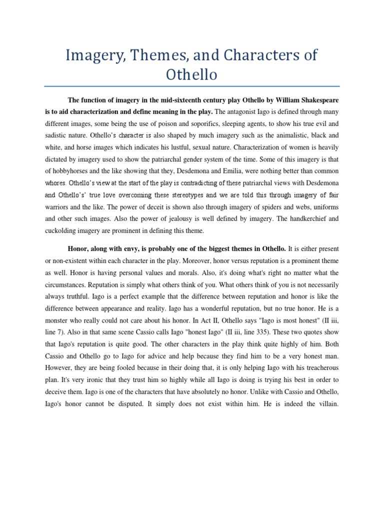 Imagery, Themes, and Characters of Othello | PDF | Iago | Desdemona
