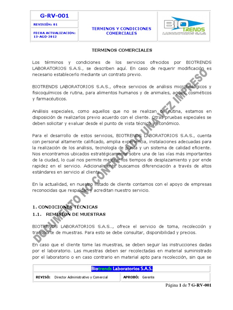 Condiciones Comerciales | PDF | Pagos | Calidad (comercial)