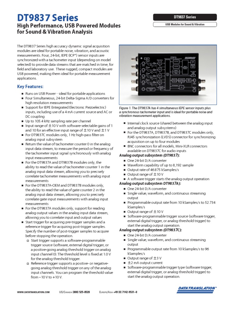 DT9837 Series Datasheet | PDF | Analog To Digital Converter | Sampling (Signal Processing)