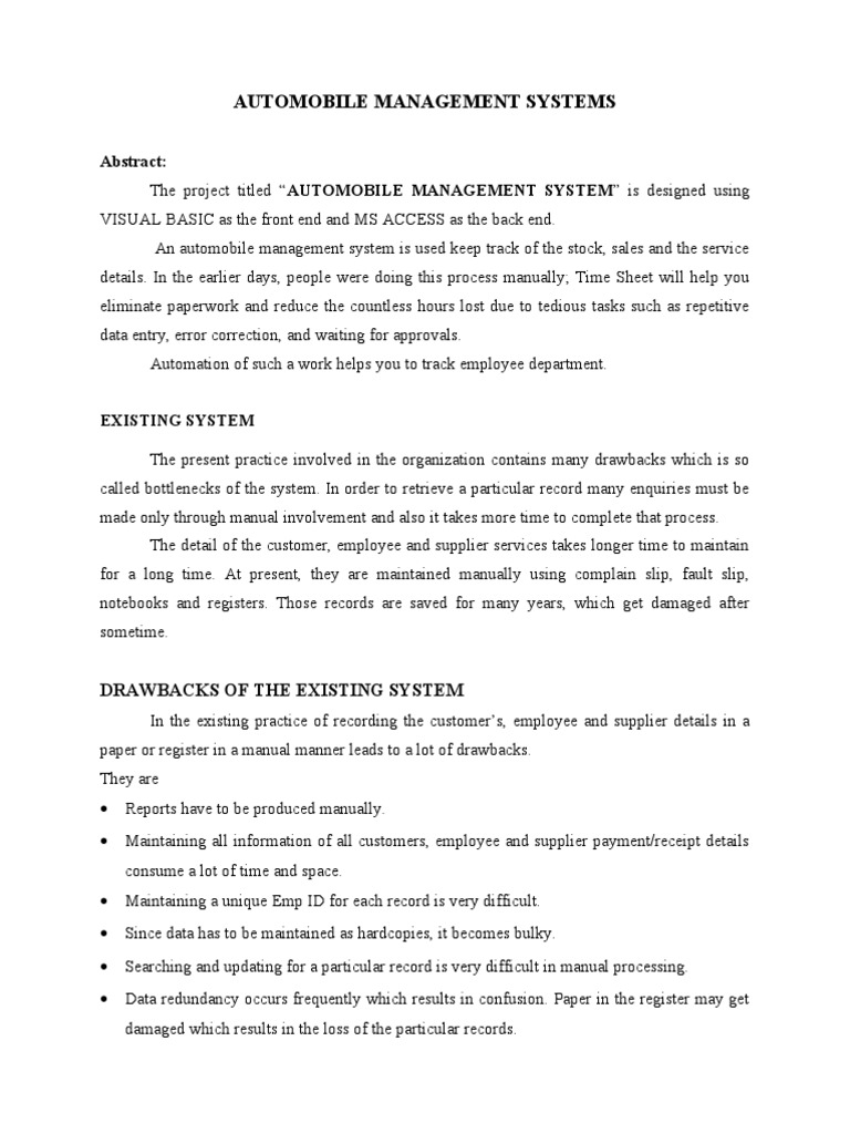 Automobile Management Systems | PDF | Databases | Microsoft Windows