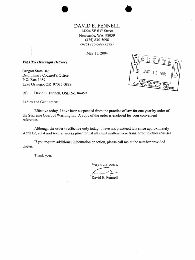 David E. Fennell Bar Complaint | PDF