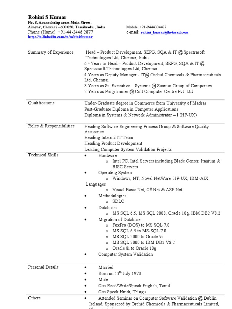 Rohini Resume | Sap Se | Operating System