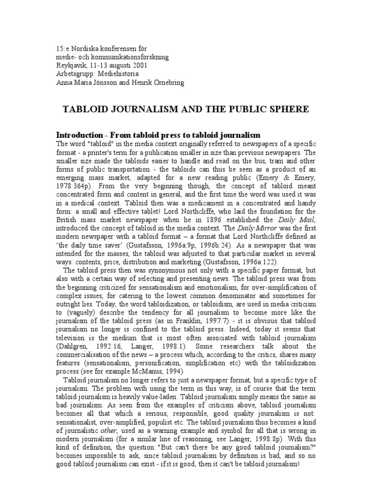Tabloid Journalism and Public Sphere | PDF | Journalism | Jürgen Habermas
