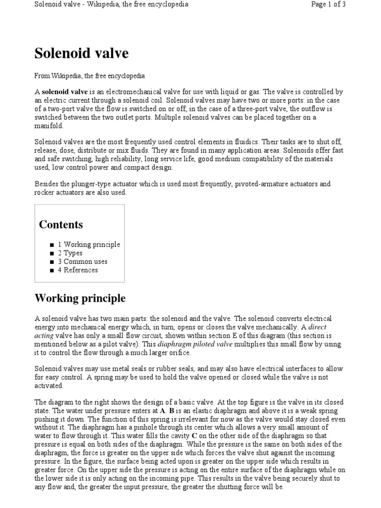 Solenoid Valve: From Wikipedia, The Free Encyclopedia | PDF ...
