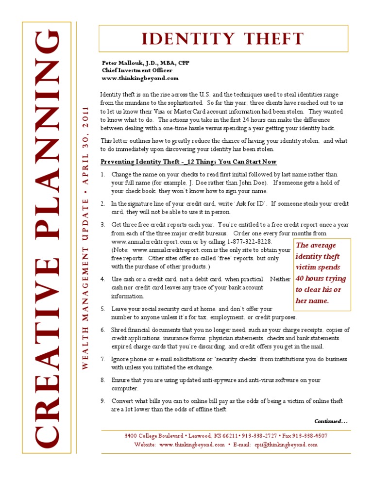 2011-04-30 - Identity Theft Letter | PDF | Identity Theft | Cheque