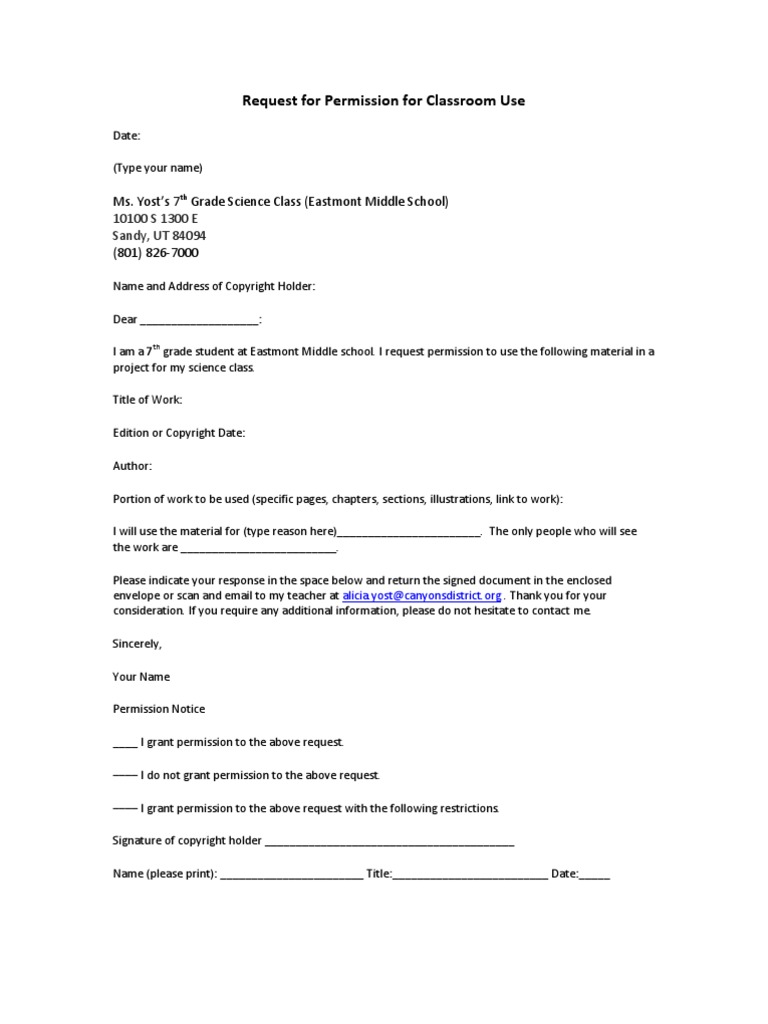 Classroom Material Permission Request | PDF | Sports & Recreation ...