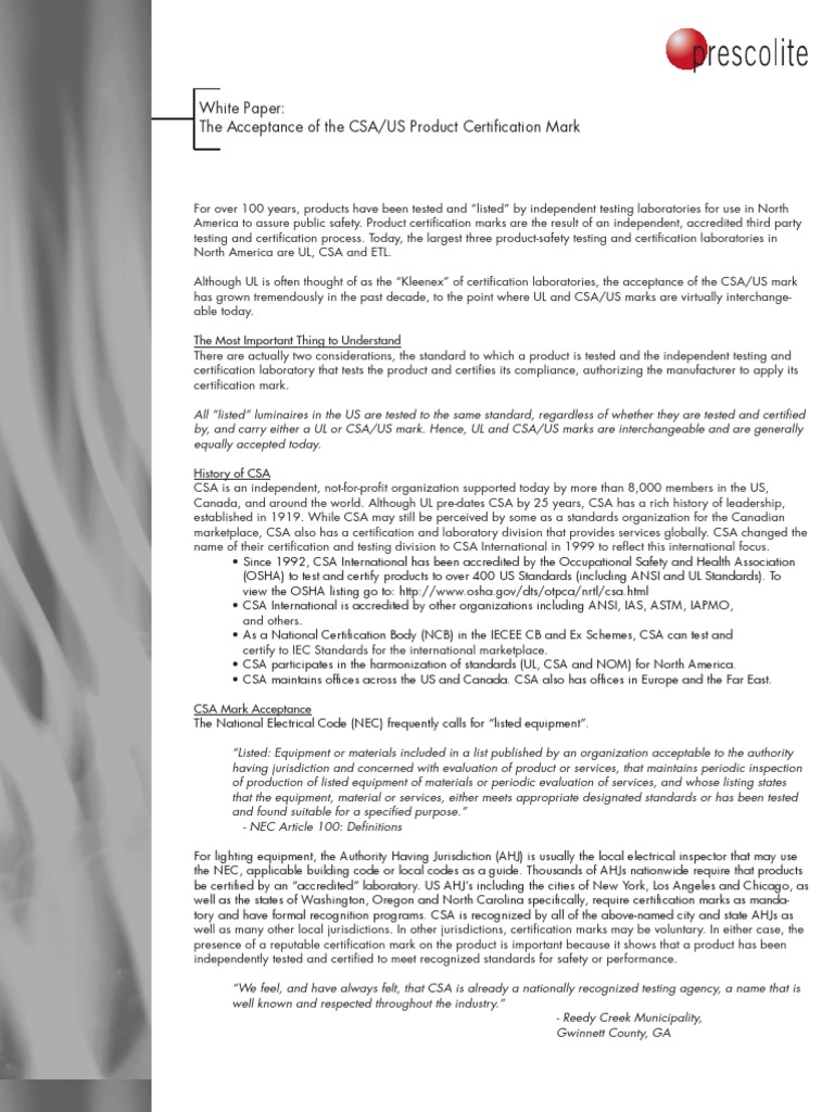 CSA US Mark | PDF | Products | Industries
