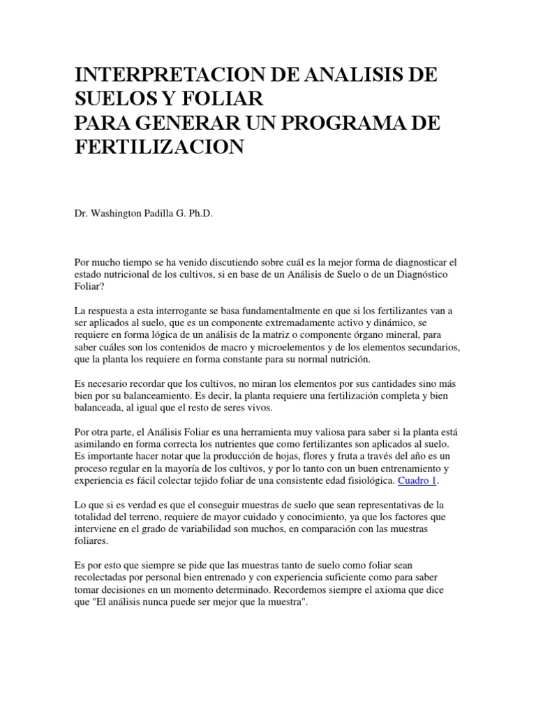 Interpretacion de Analisis de Suelos y Foliar | PDF | Potasio | Dieta y nutrición