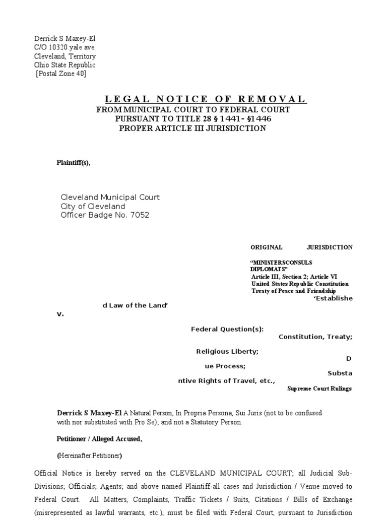 Removaltosupremecourt CLEVE | PDF | United States Constitution | U.S. State