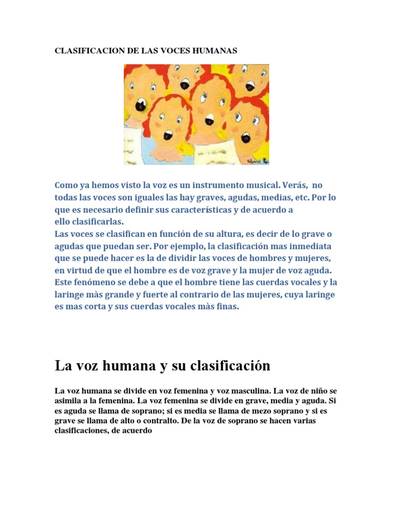 Clasificacion de Las Voces Humanas | Voz humana | Canto