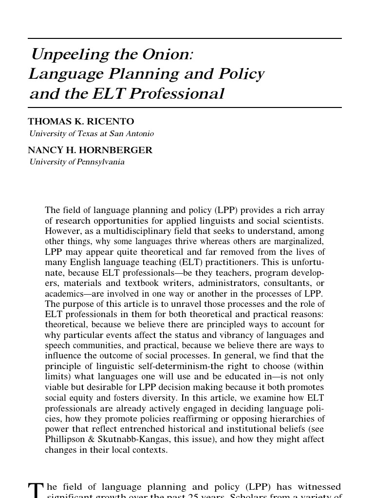 Unpeeling The Onion Ricento Hornberger | PDF | Economic Model | Policy