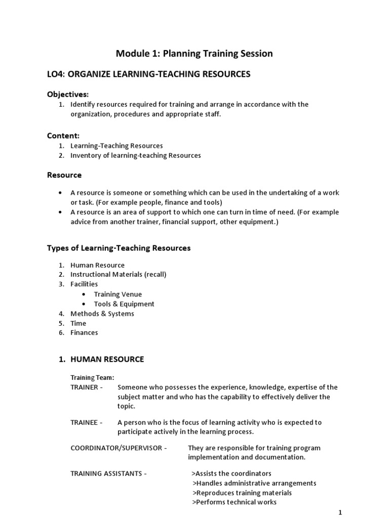 Module 1 LO 4 Mod. 1 LO 4 - Organize Learning-Teaching Materials | PDF ...