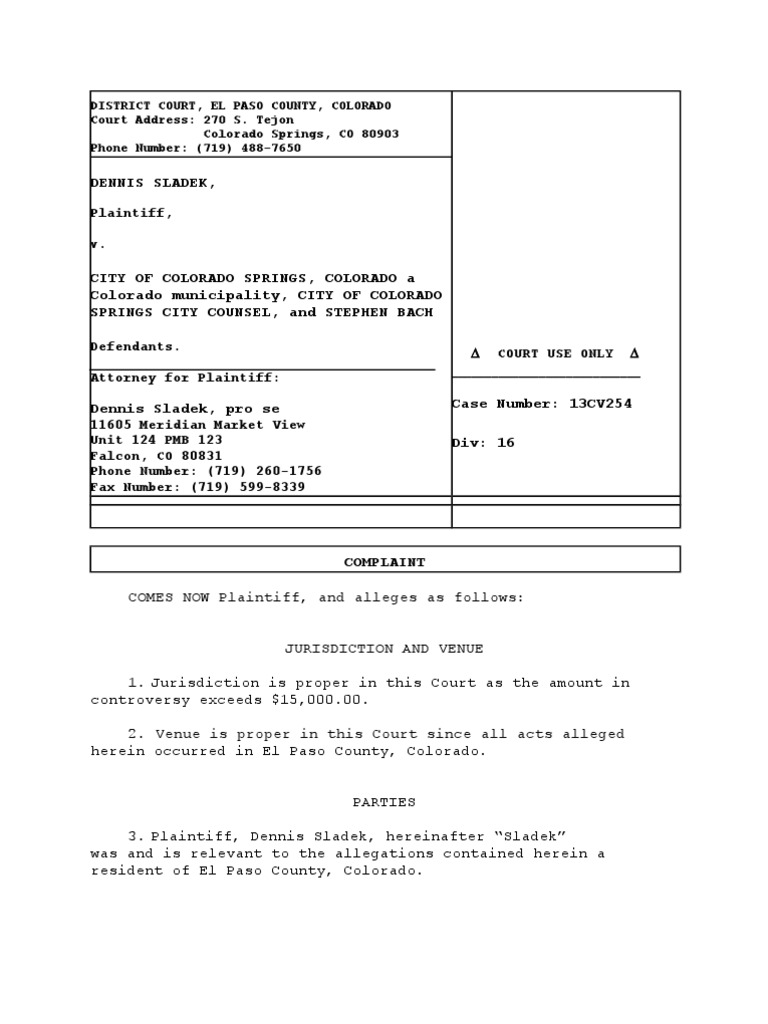 Amendment 64 Lawsuit Against The City of Colorado Springs | PDF ...