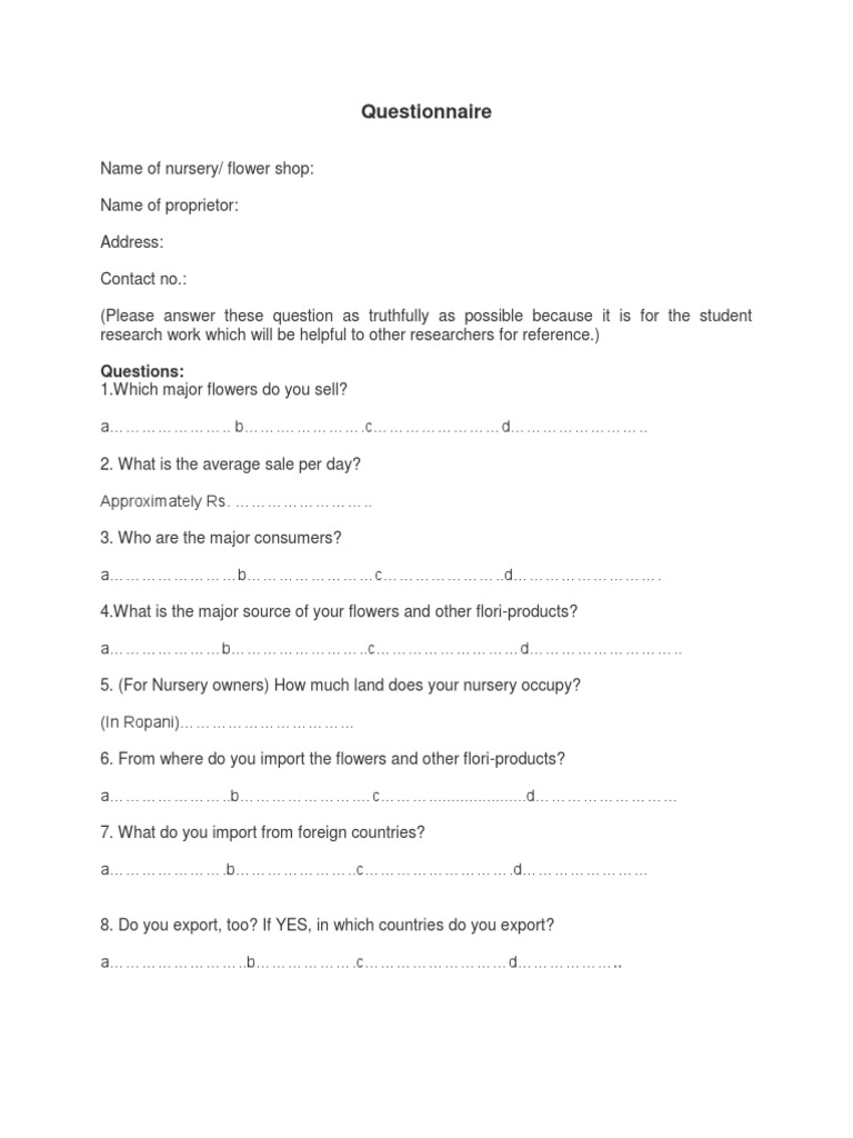 Floriculture Business Questionnaire | PDF | Home & Garden