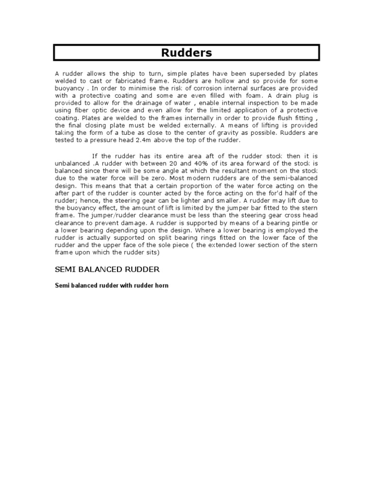 Rudders: Semi Balanced Rudder | Download Free PDF | Rudder | Propeller