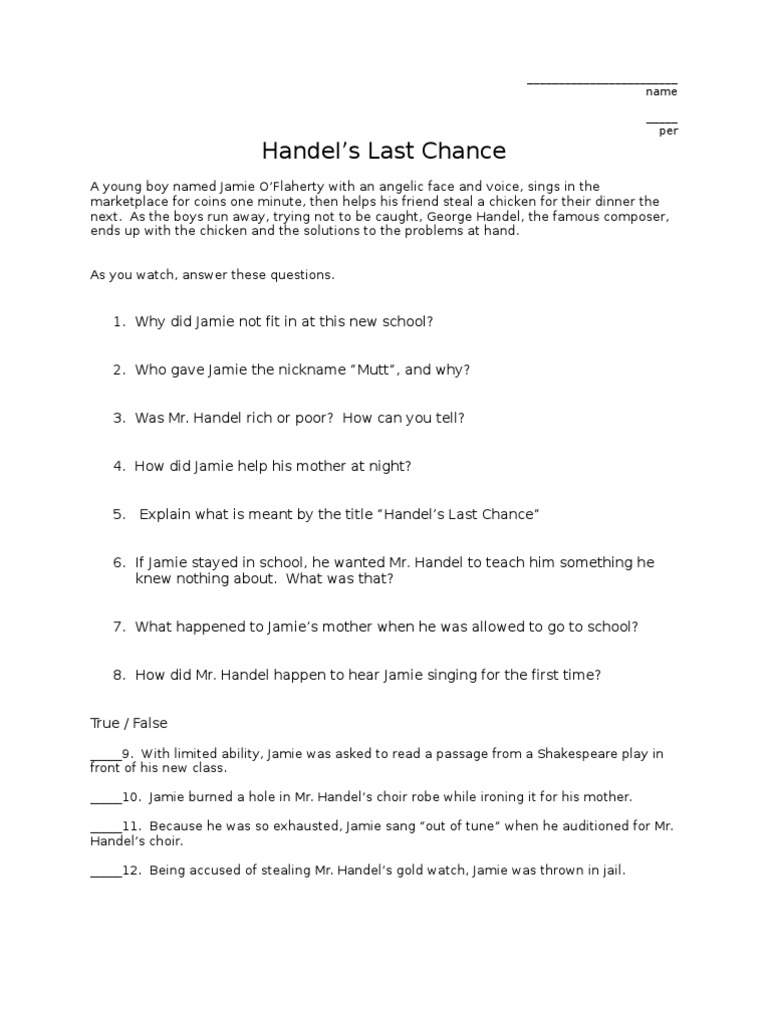 Handel Worksheet | PDF | George Frideric Handel | Entertainment (General)