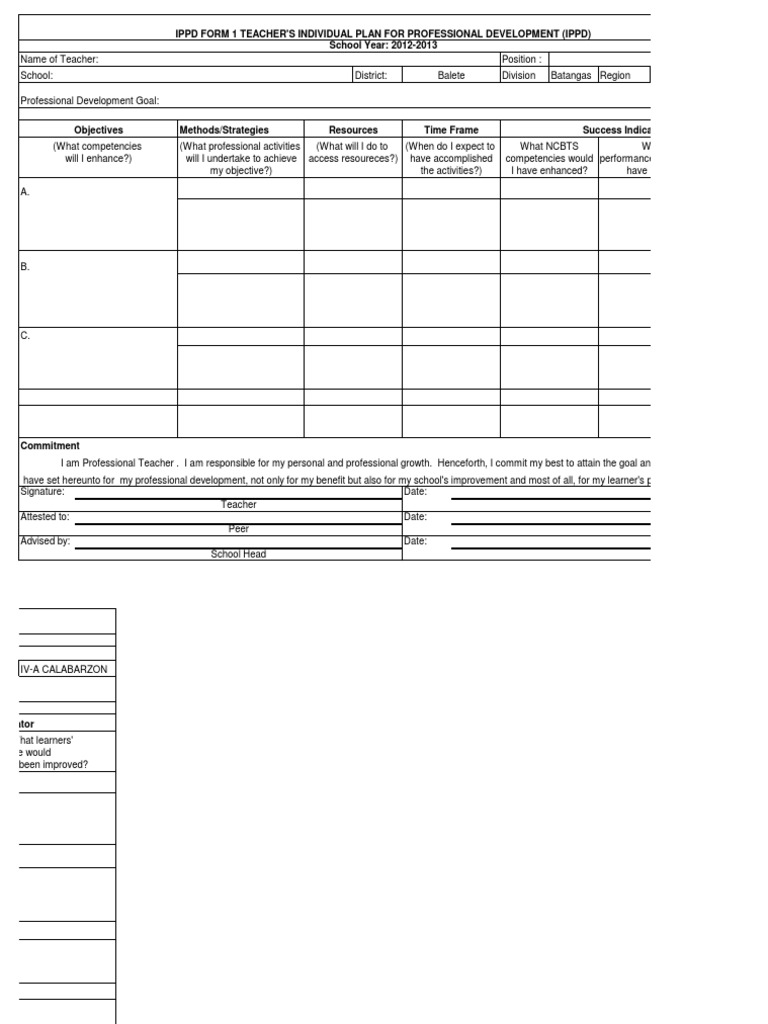 Ippd Form 1 Teacher'S Individual Plan For Professional Development ...