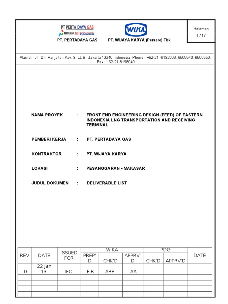 Deliverable List Rev0 | PDF | Pipeline Transport | Liquefied Natural Gas
