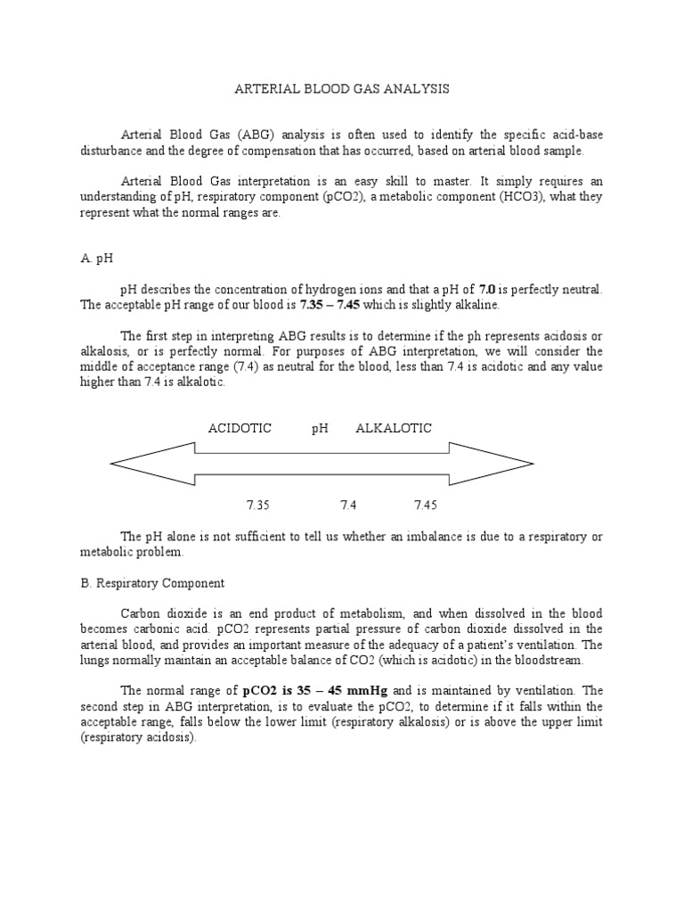Arterial Blood Gas Analysis - Hand Outs | PDF | Bicarbonate | Physiology
